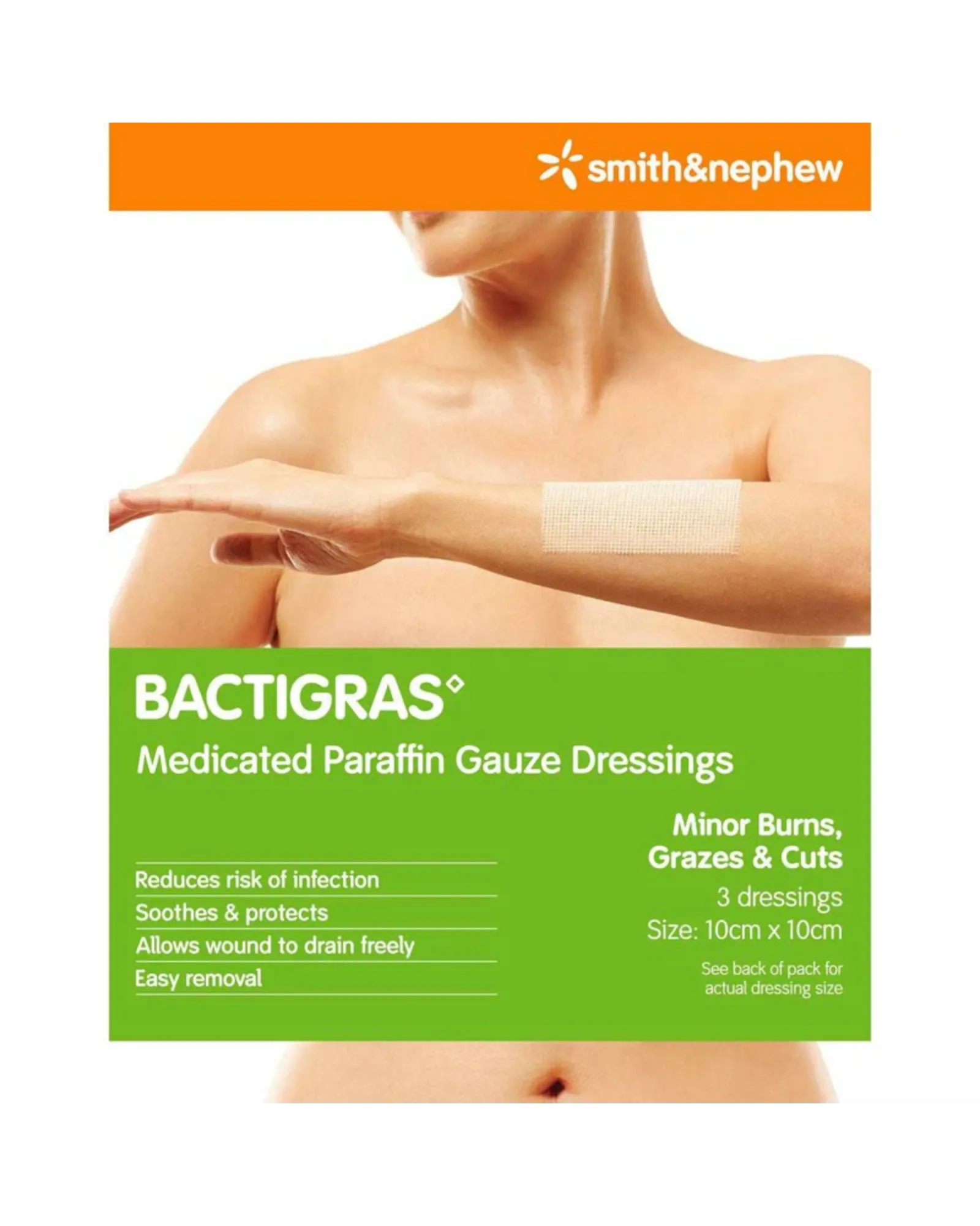 Bactigras Medicated Paraffin Gauze Dressing 10cm x 10cm 3pk – Life ...